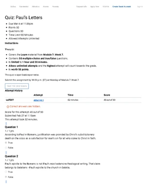 Quiz Paul's Letters BIBL104 Survey of Old and New Testament (C04 ...