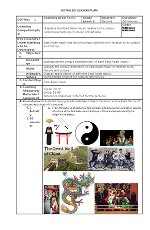 ARTS 4 - DLP MAPEH 8 - DETAILED LESSON PLAN FORMAT DLP No.: 1 Learning ...