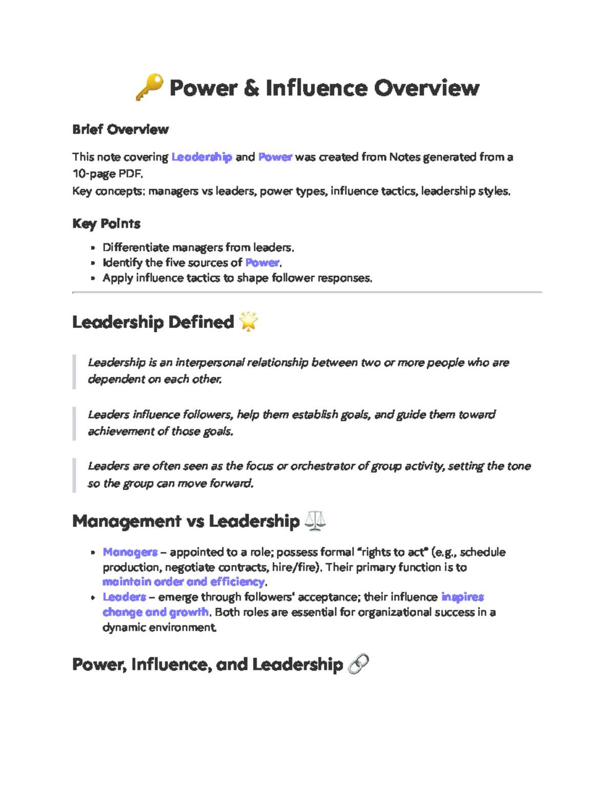 CHP8 Leadership & Power: Overview of Influence Tactics - Studocu