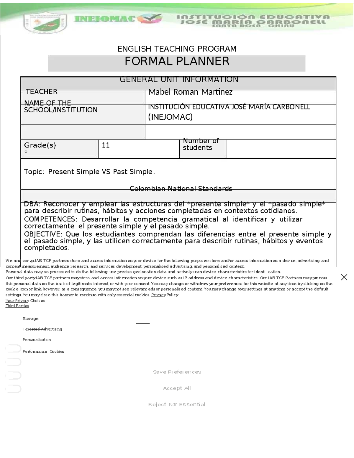 ENGLISH TEACHING PROGRAM: Present Simple vs Past Simple Lesson Plan ...