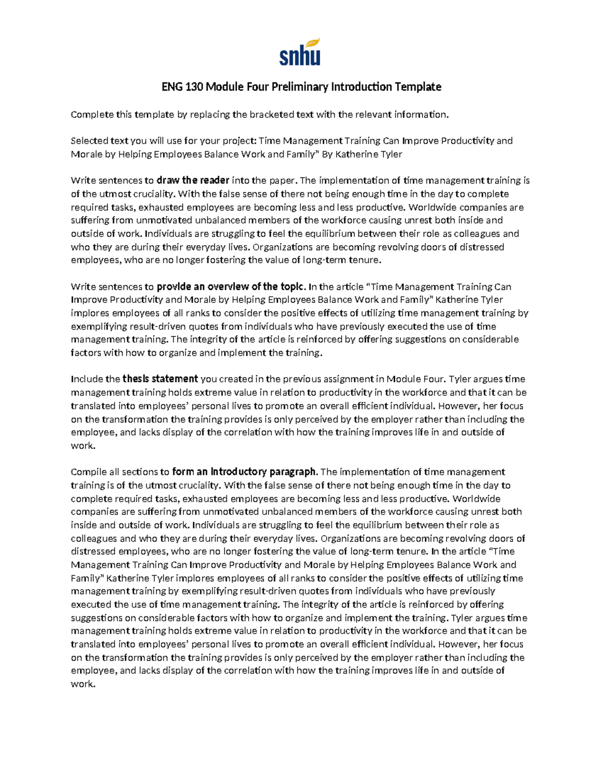 ENG 130 Module Four Preliminary Introduction Complete - Selected text ...