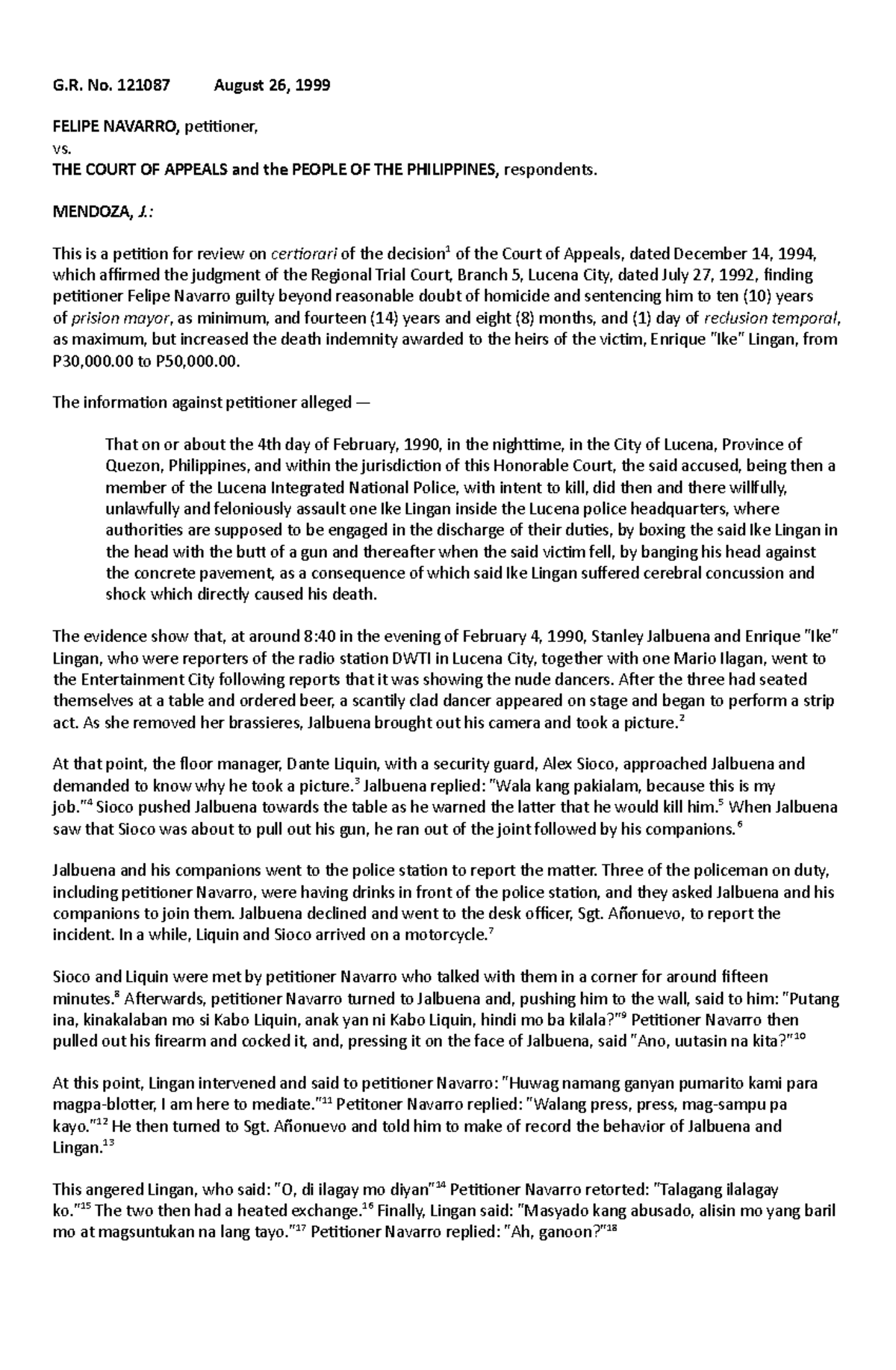 Navarro vs CA - Case Study on Homicide Evidence and Legal Implications ...