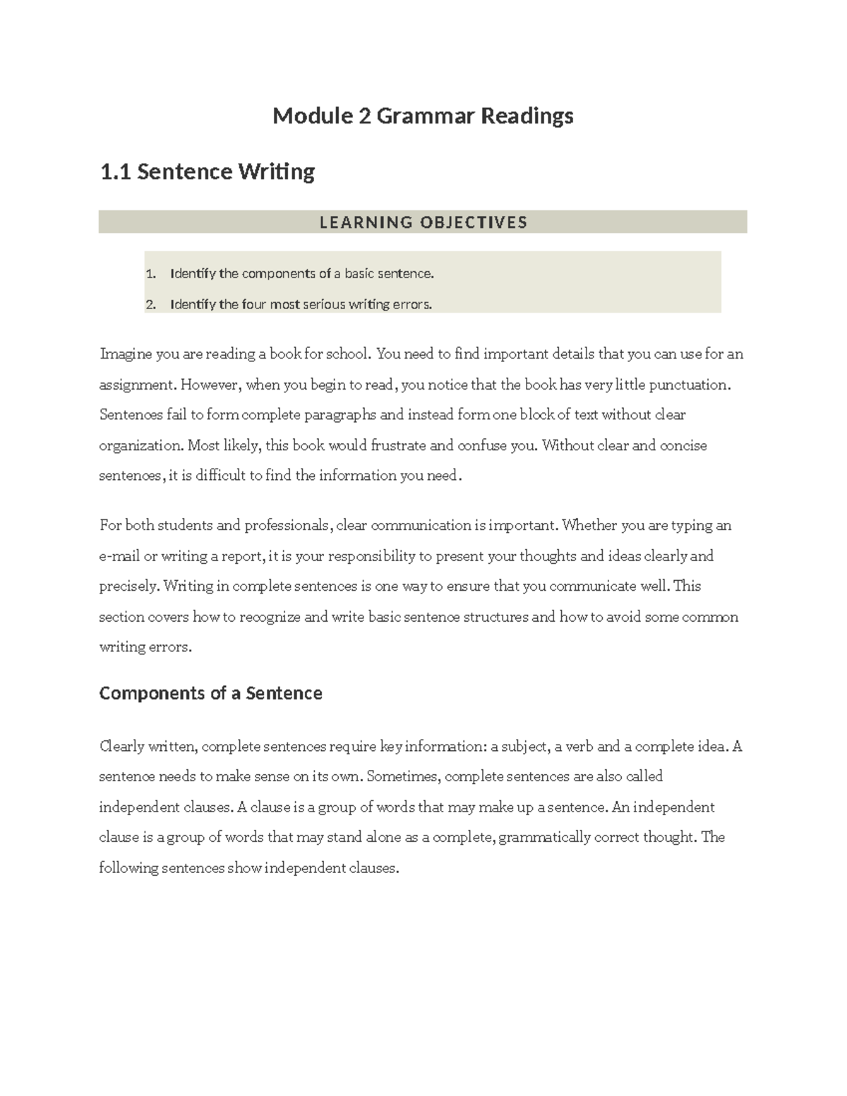 Module 2 Grammar Readings: Sentence Structure, Verbs & Writing Errors - Studocu