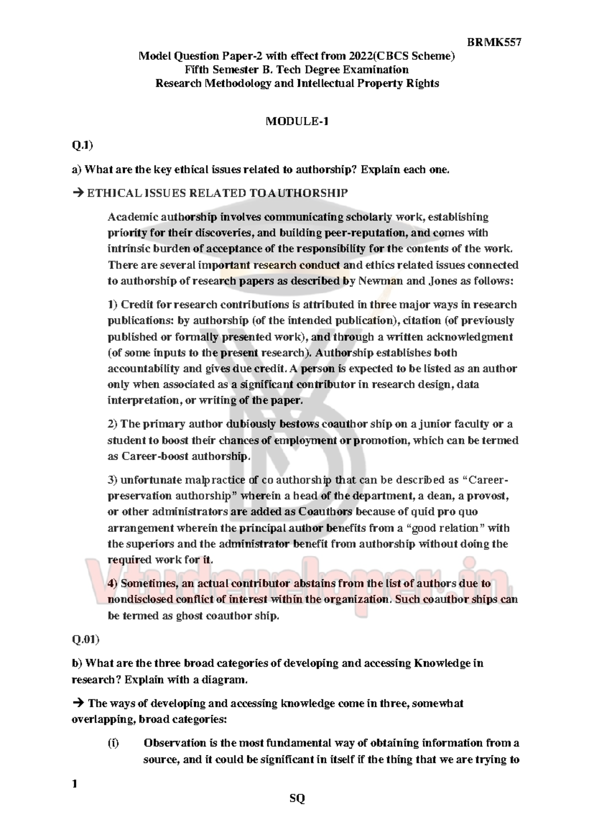 BRMK557 Model Question Paper on Research Methodology & IPR - 2022 - Studocu