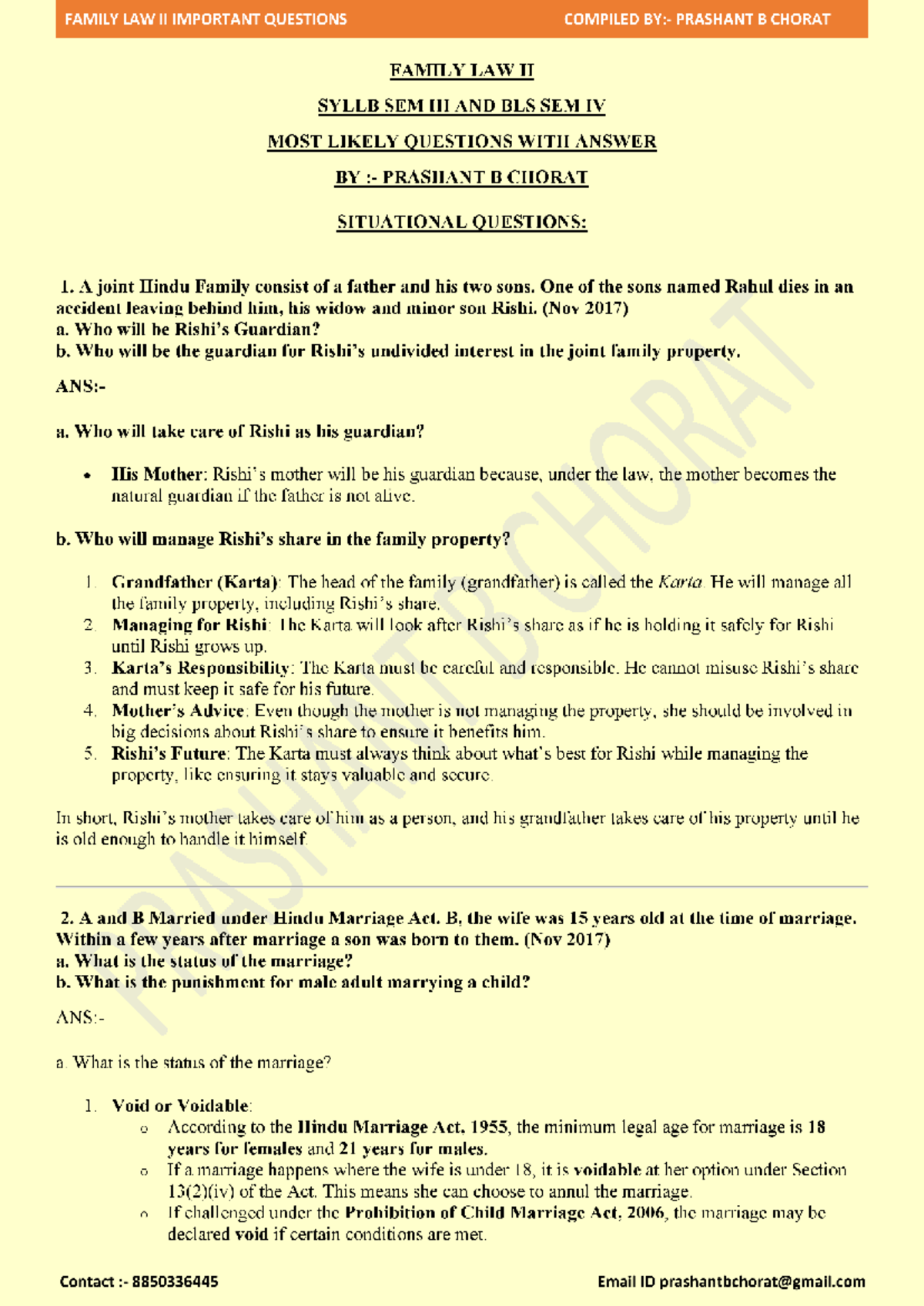 Family Law II: Important Situational Questions & Answers by Prashant B ...