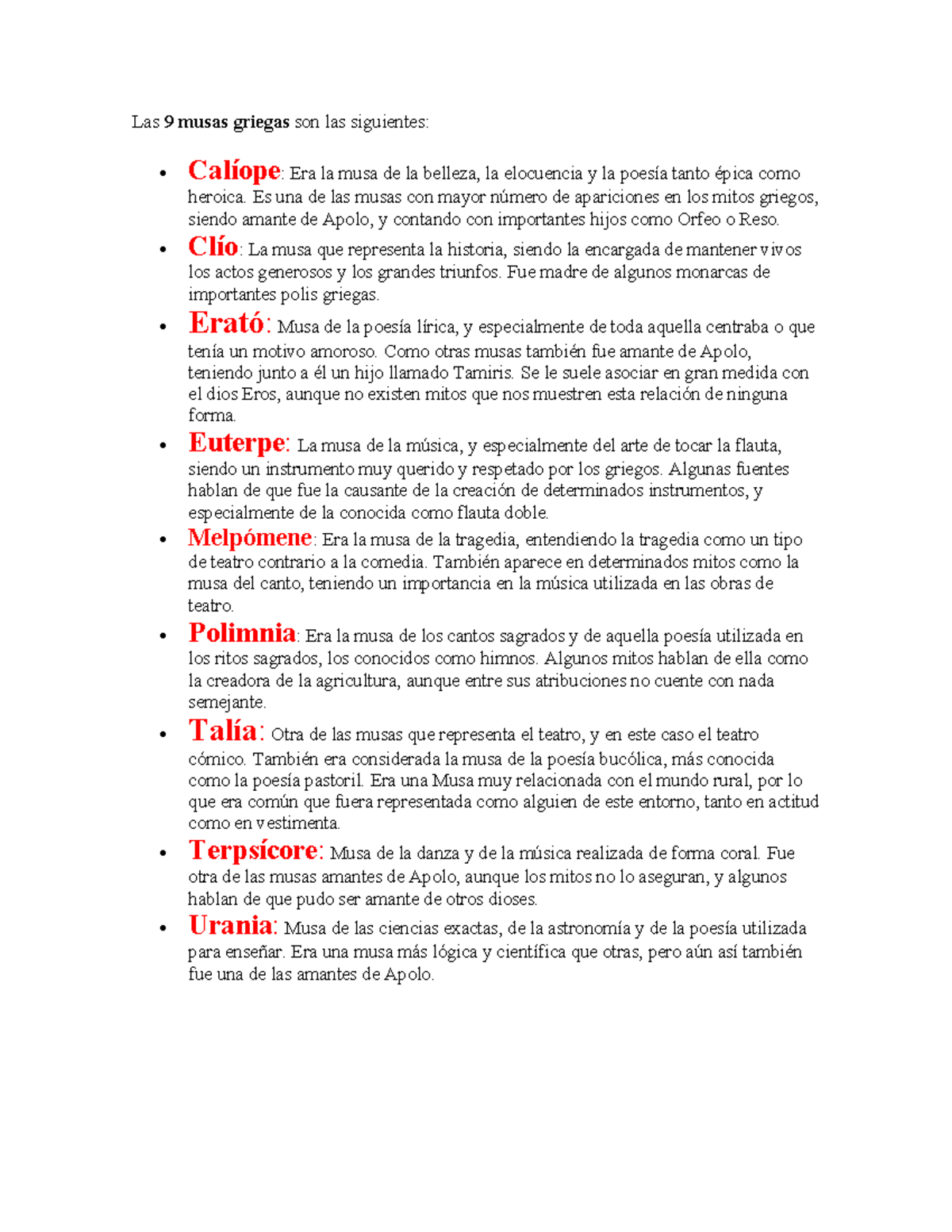 Las 9 Musas Griegas: Características y Atributos - Studocu