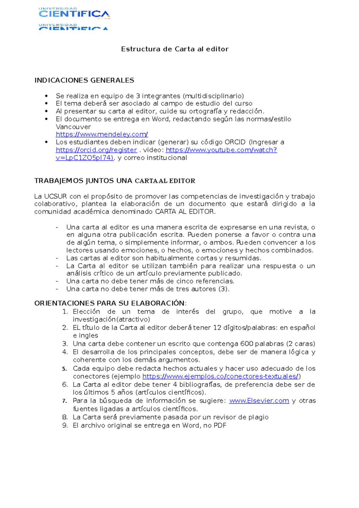 Guía para la Estructura de una Carta al Editor - UCSUR - Studocu