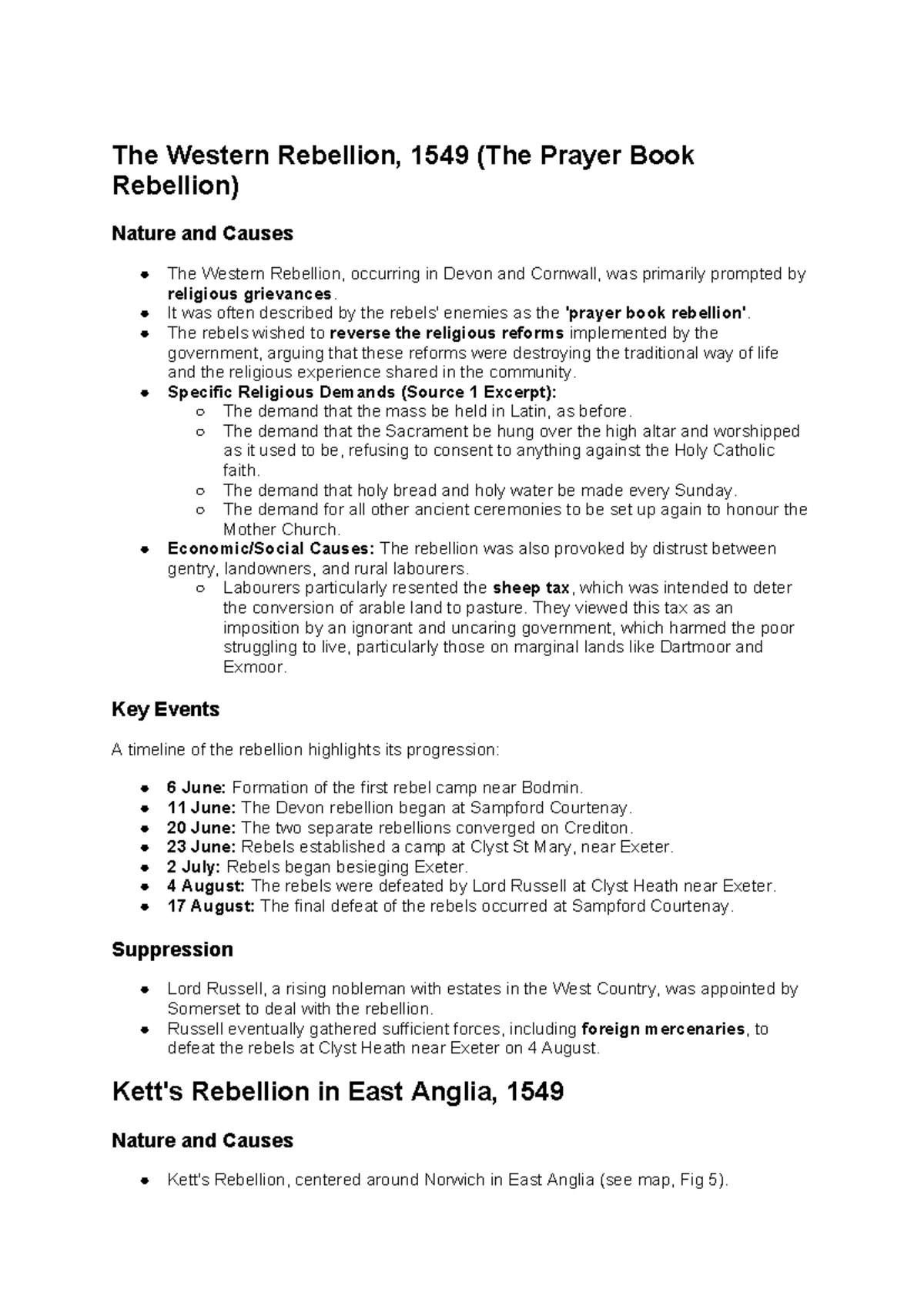 The Western Rebellion, 1549: Causes and Key Events Analysis - Studocu