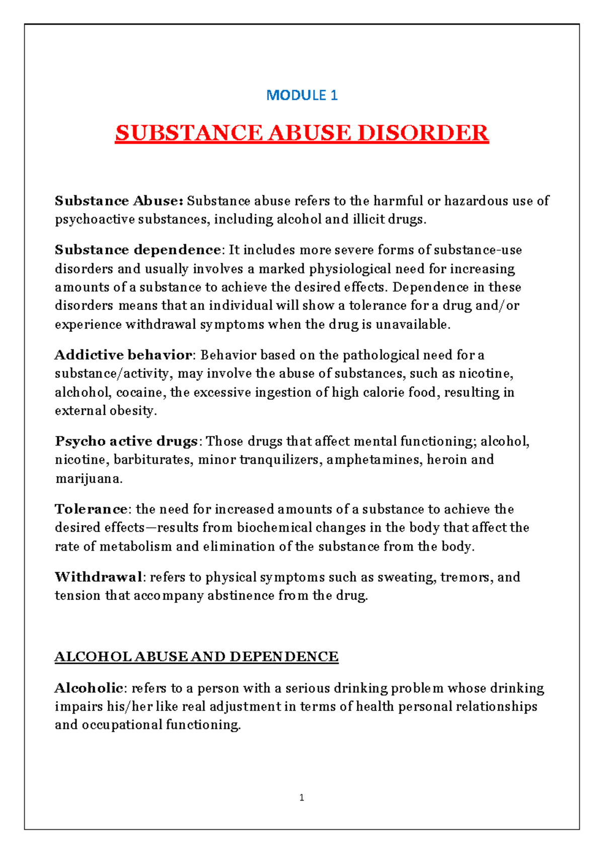 6th SEM AP - Psychology: Overview of Substance Abuse Disorders - Studocu