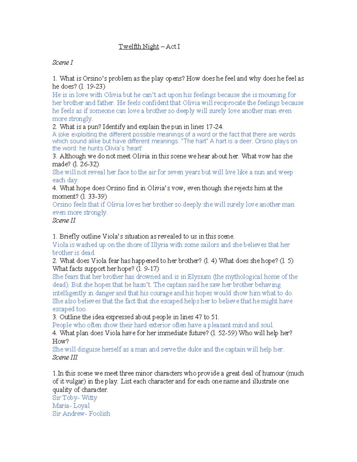 Twelfth Night Act 1 Worksheet - Analysis and Insights - Studocu