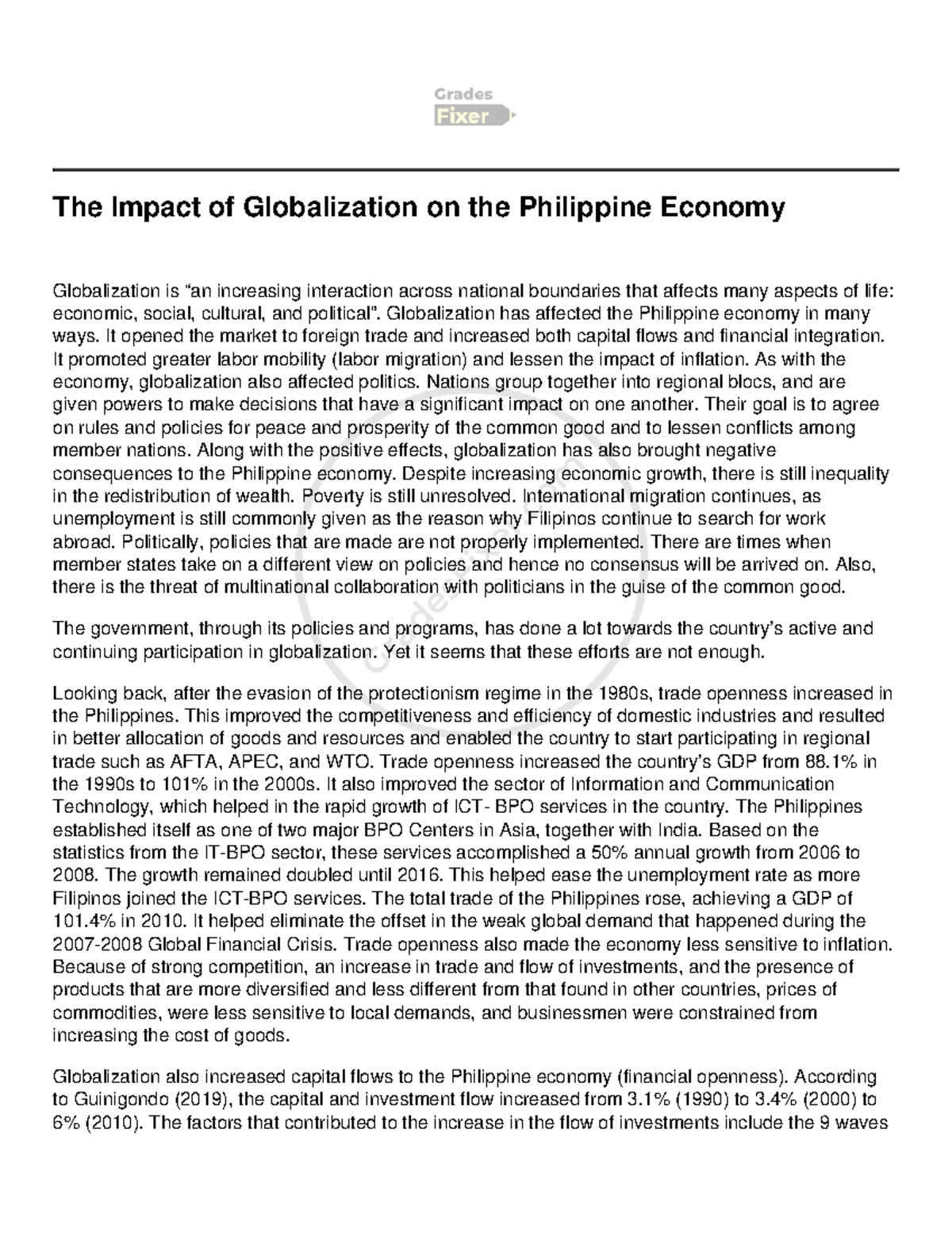 The Effects of Globalization on the Philippine Economy: A Critical Analysis - Studocu