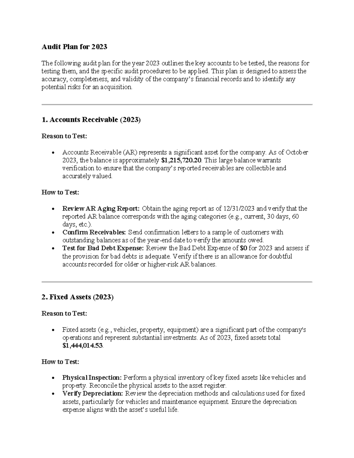 Audit Plan for 2023: Key Accounts & Testing Procedures - Studocu