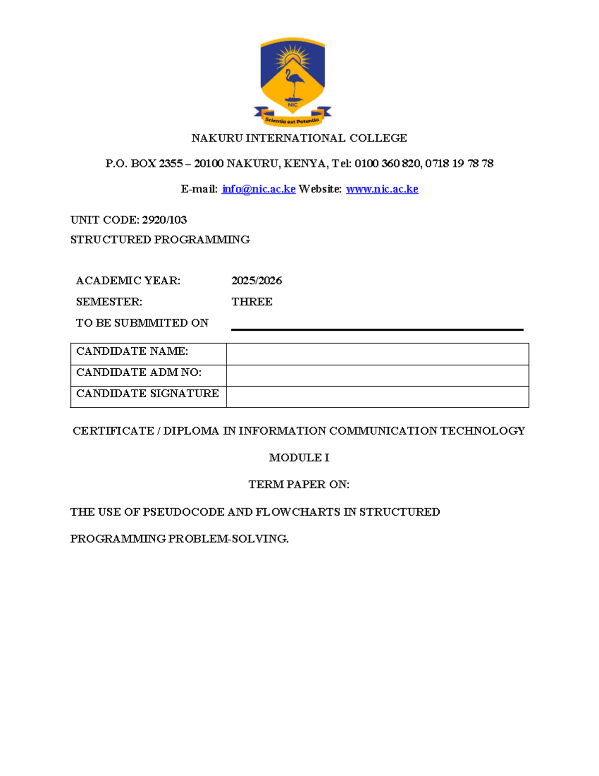 Structured Programming Term Paper: Pseudocode & Flowcharts - Studocu