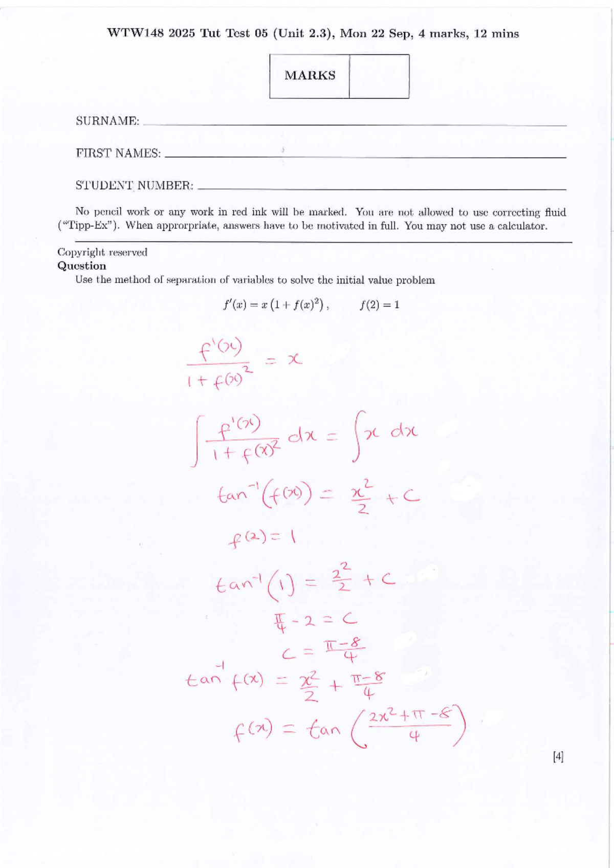 WTW148 2025 Tut Test 05 Memo - Answers for Unit 2.3 - Studocu