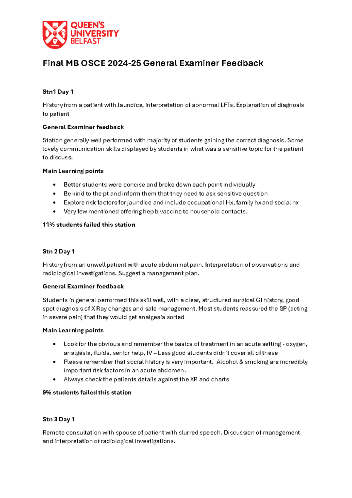 Final MB OSCE Feedback 2025: General Examiner Insights and Learning ...