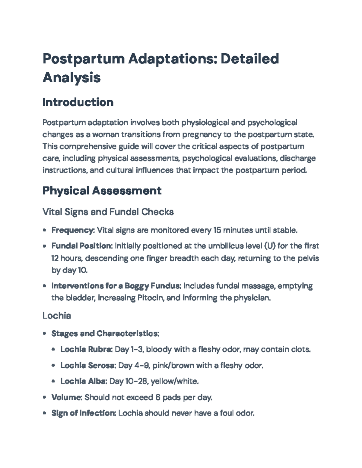 Postpartum Adaptations Guide: Physiological & Psychological Changes ...