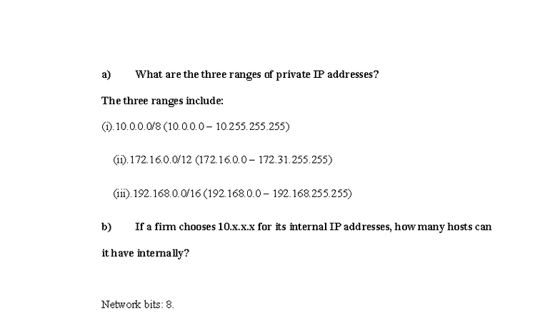 IP Address Ranges and Host Capacity Analysis - Studocu