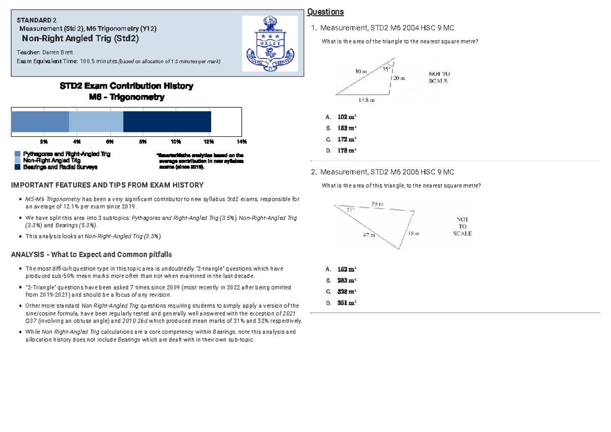 Measurement - Non-Right Angled Trigonometry (Std2) Questions & Analysis ...