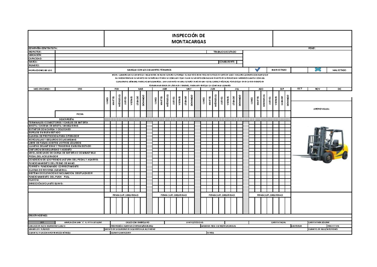 **Inspección de Montacargas y Equipos de Seguridad - Formato (CODES ...