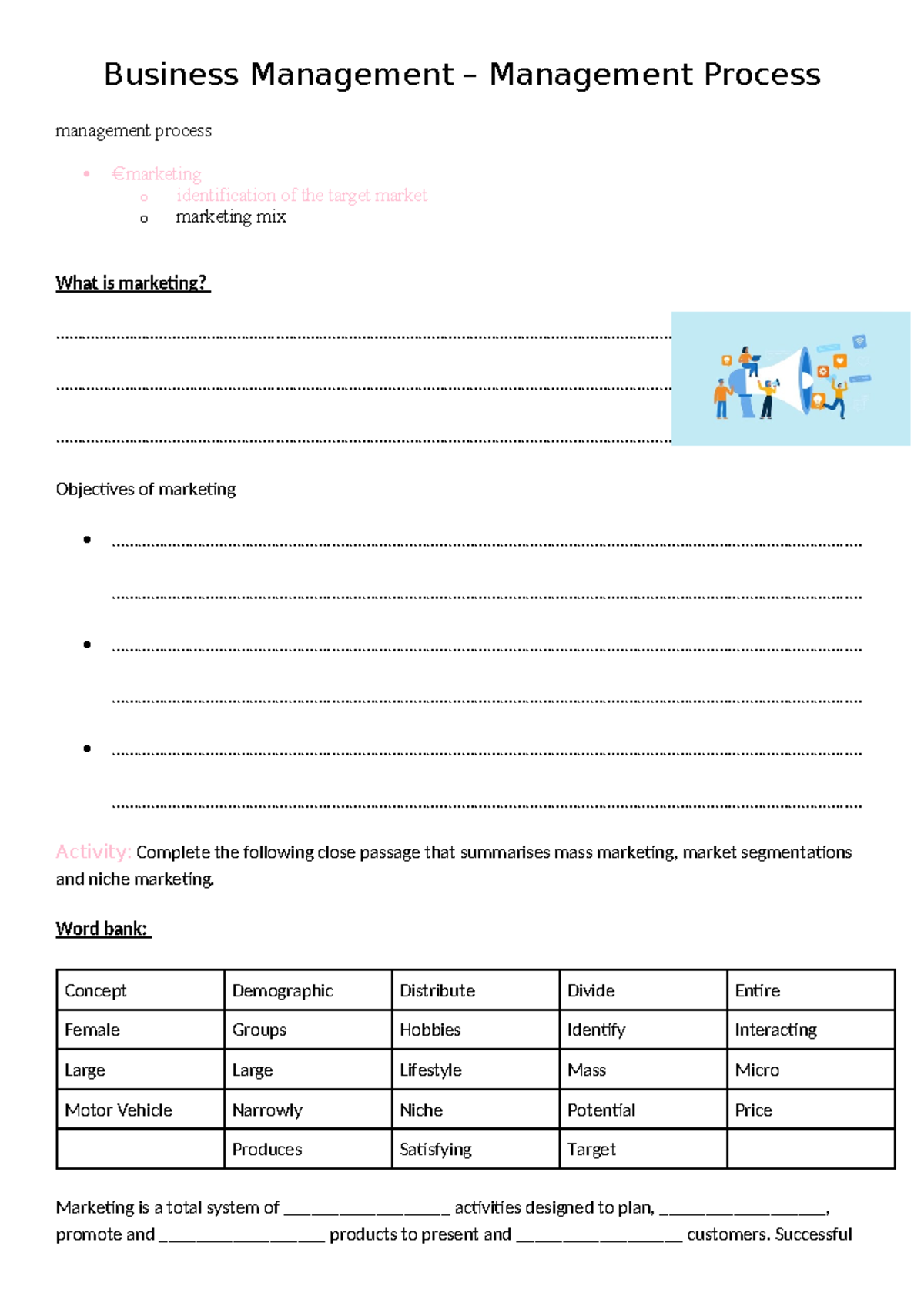 Business Management (BM101) - Marketing Process & Target Market ...
