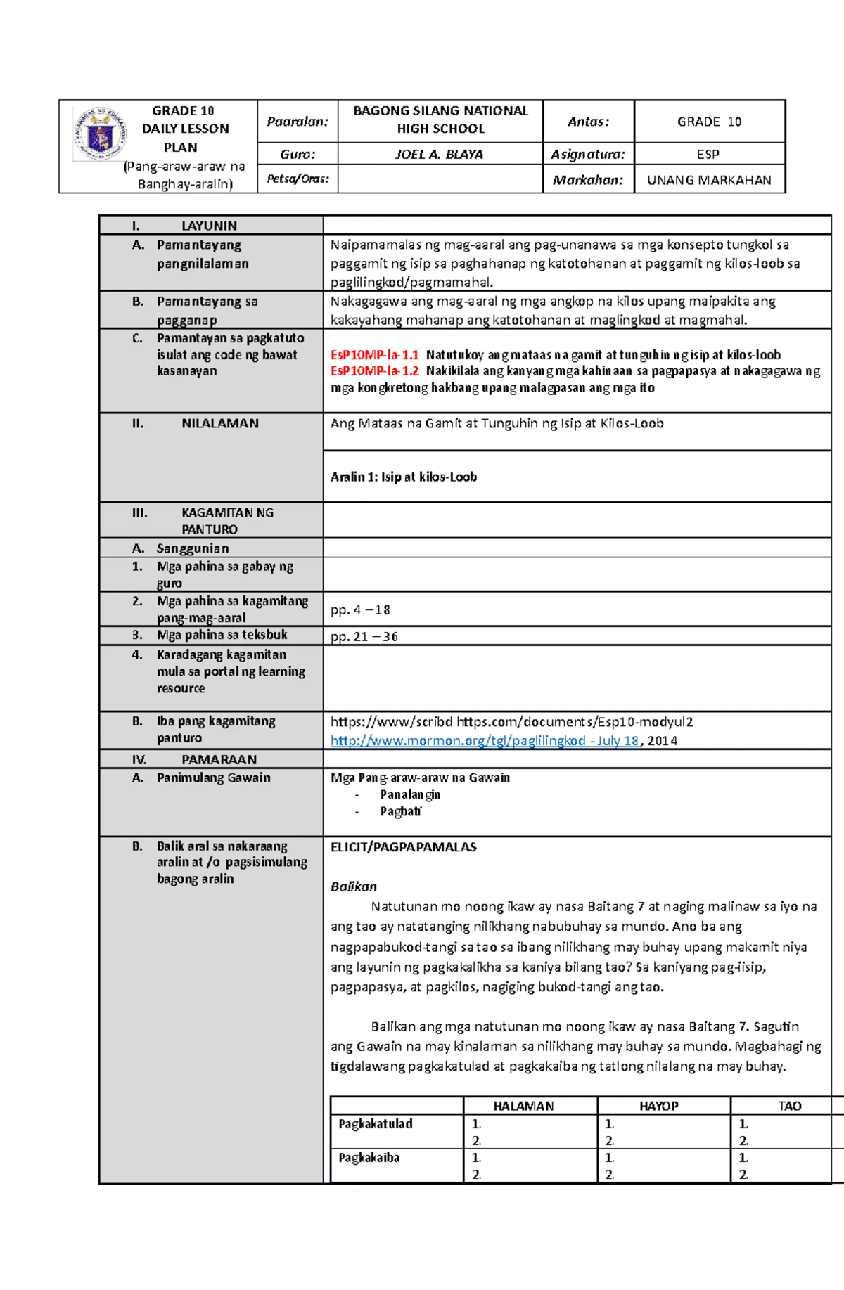 DLP for COT fil 7 - filipino - GRADE 7 DAILY LESSON PLAN (Pang-araw-araw na Banghay-aralin ...