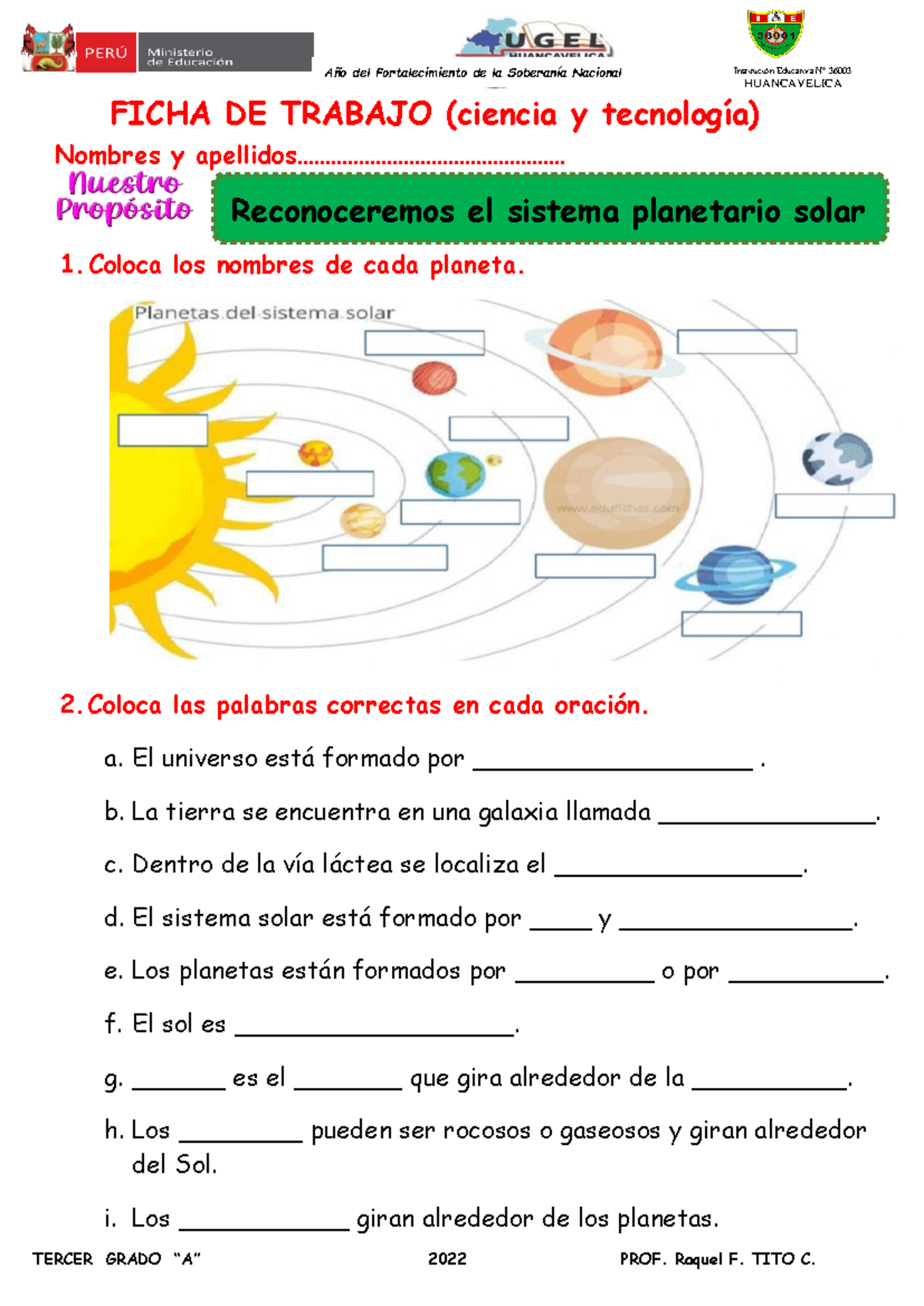 Hojas De Trabajo Imprimibles Del Sistema Solar Para Tercer Grado