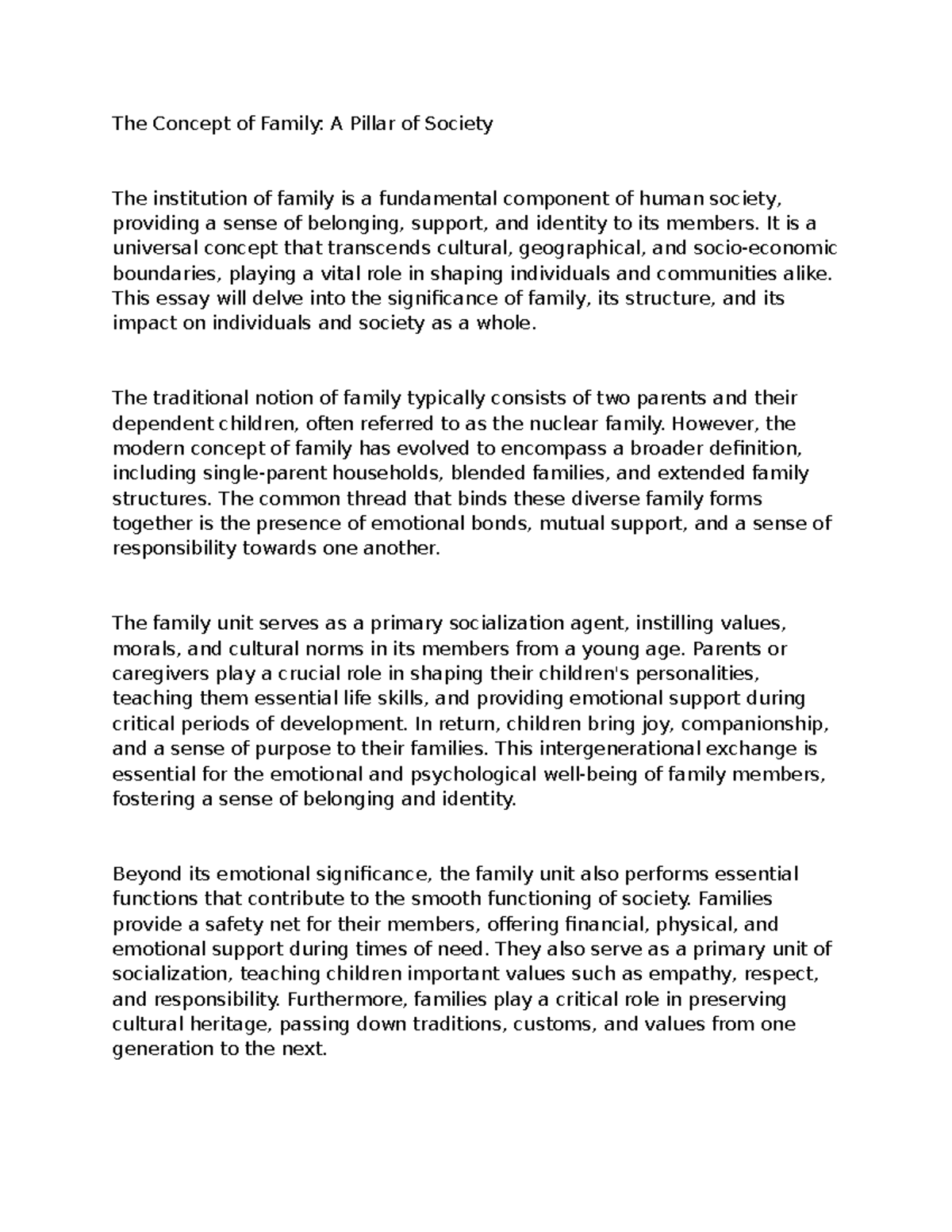 Family Structure and Significance: An In-depth Essay Analysis - Studocu