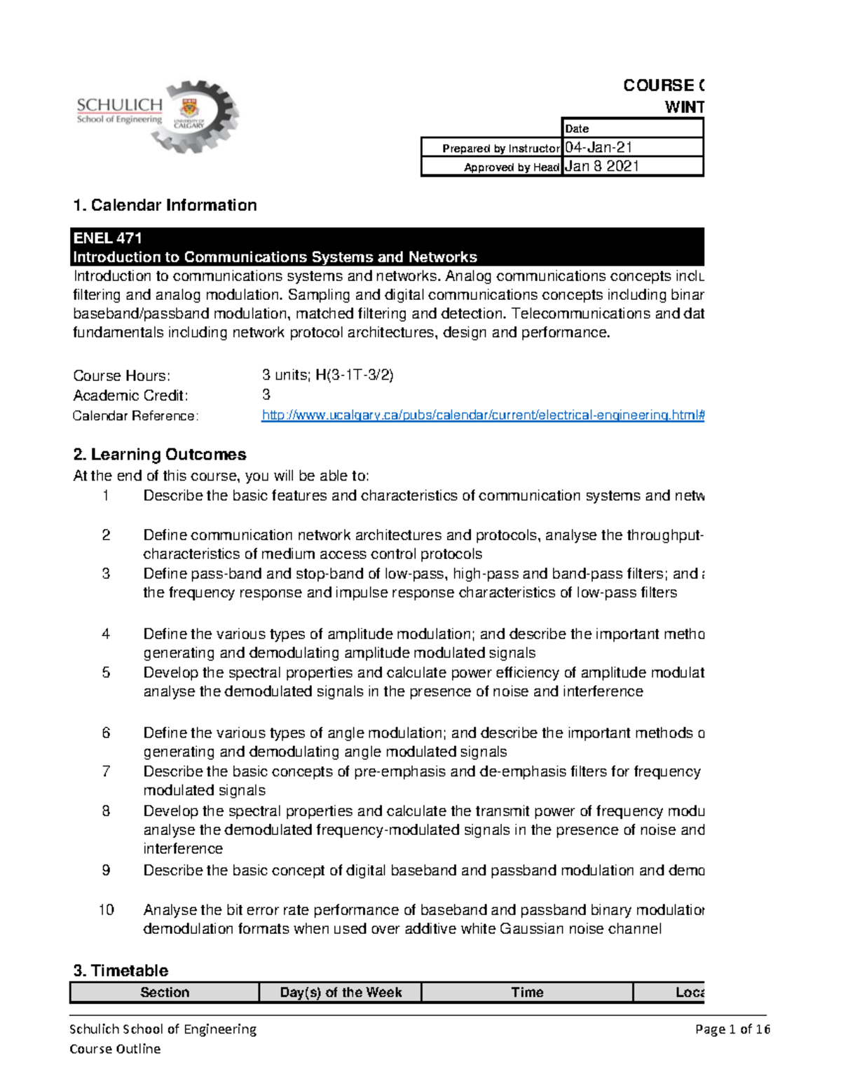 ENEL471- Winter 2021-Course Outline - Course Hours: Calendar Reference ...