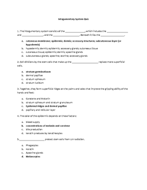 Anatomy AND Physiology- Integumentary - ANATOMY AND PHYSIOLOGY ...