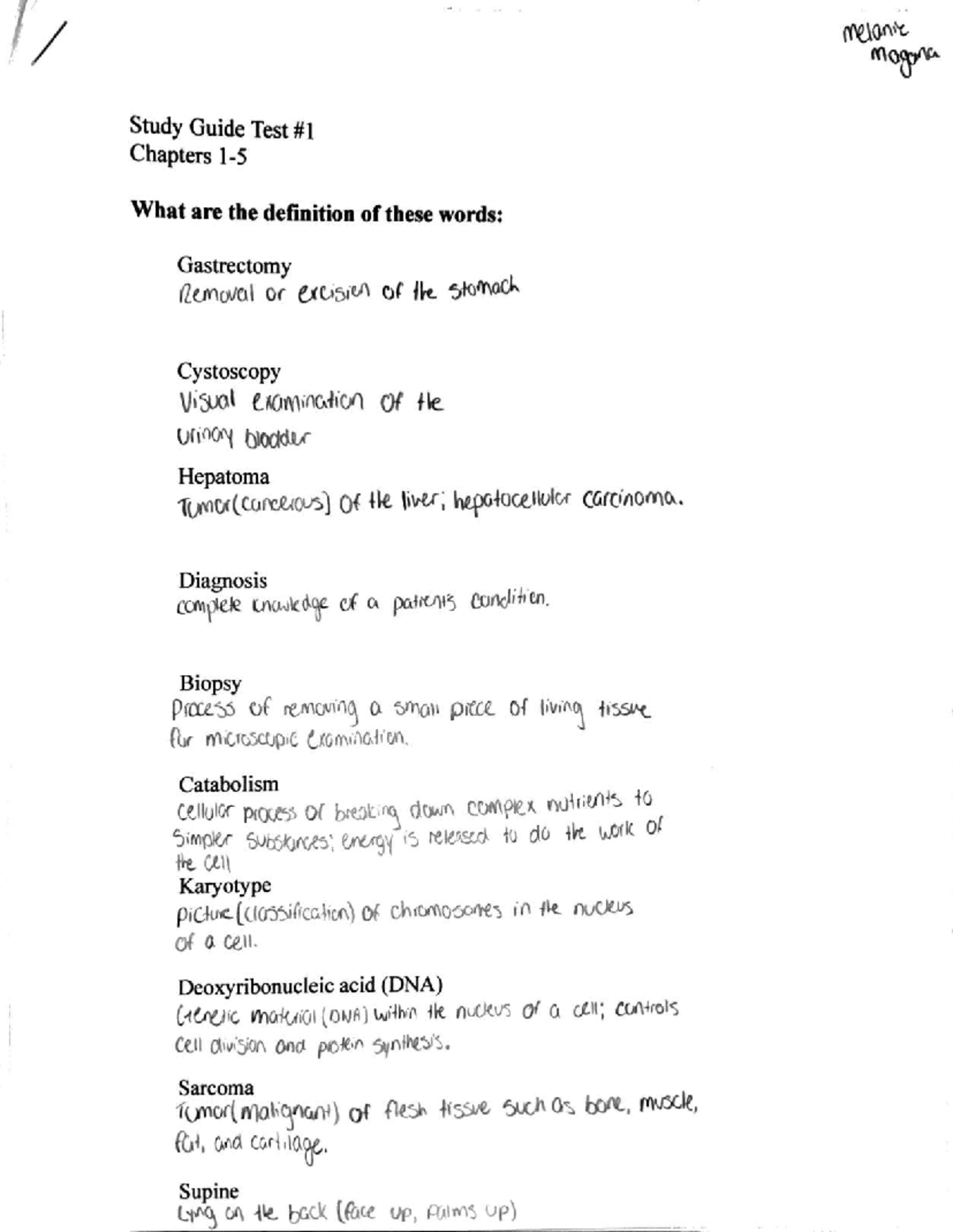 Final Exam Study Guide for ABC123: Key Medical Definitions and Concepts - Studocu