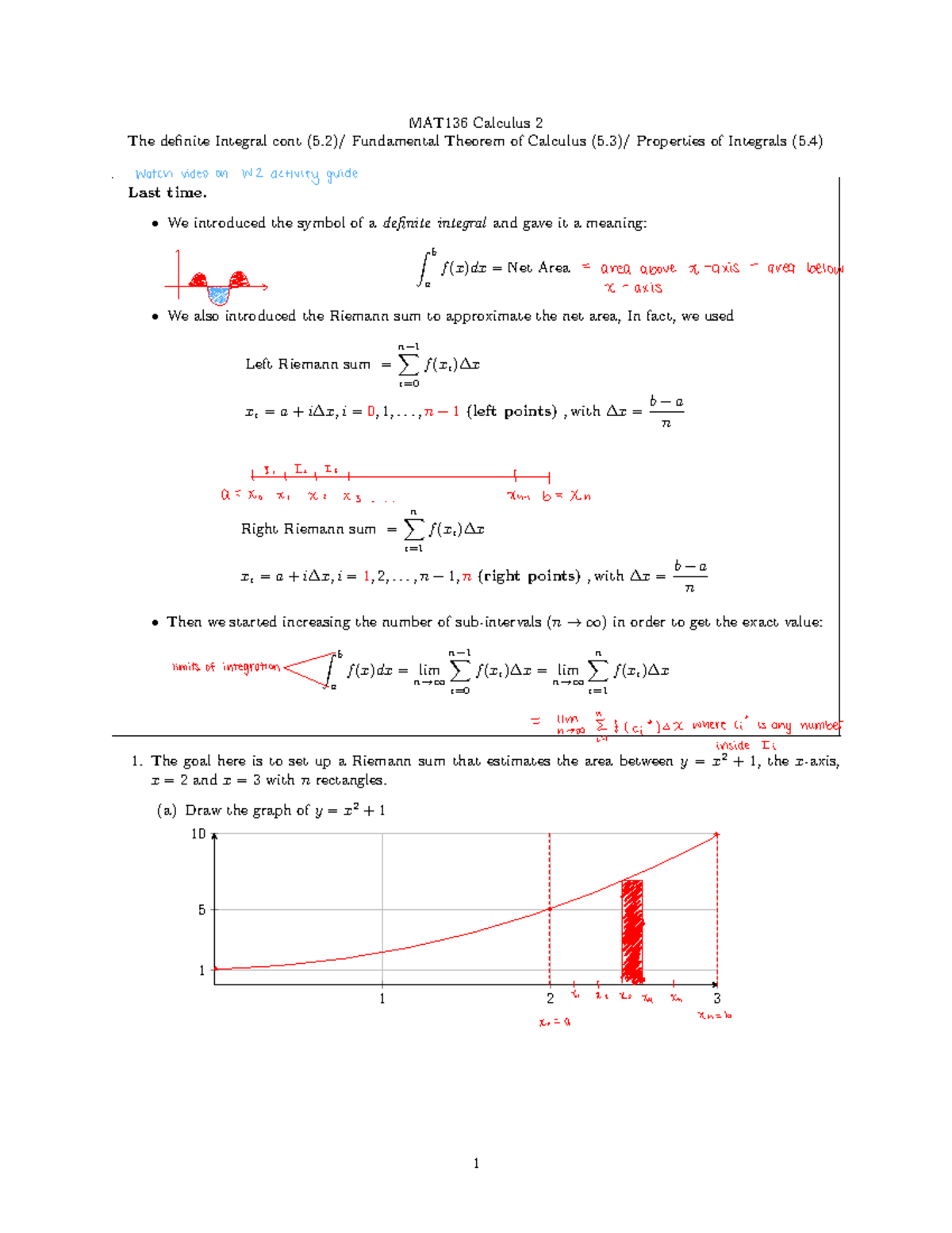 MAT136 Calculus 2: Definite Integrals & Fundamental Theorem (Week 2 ...