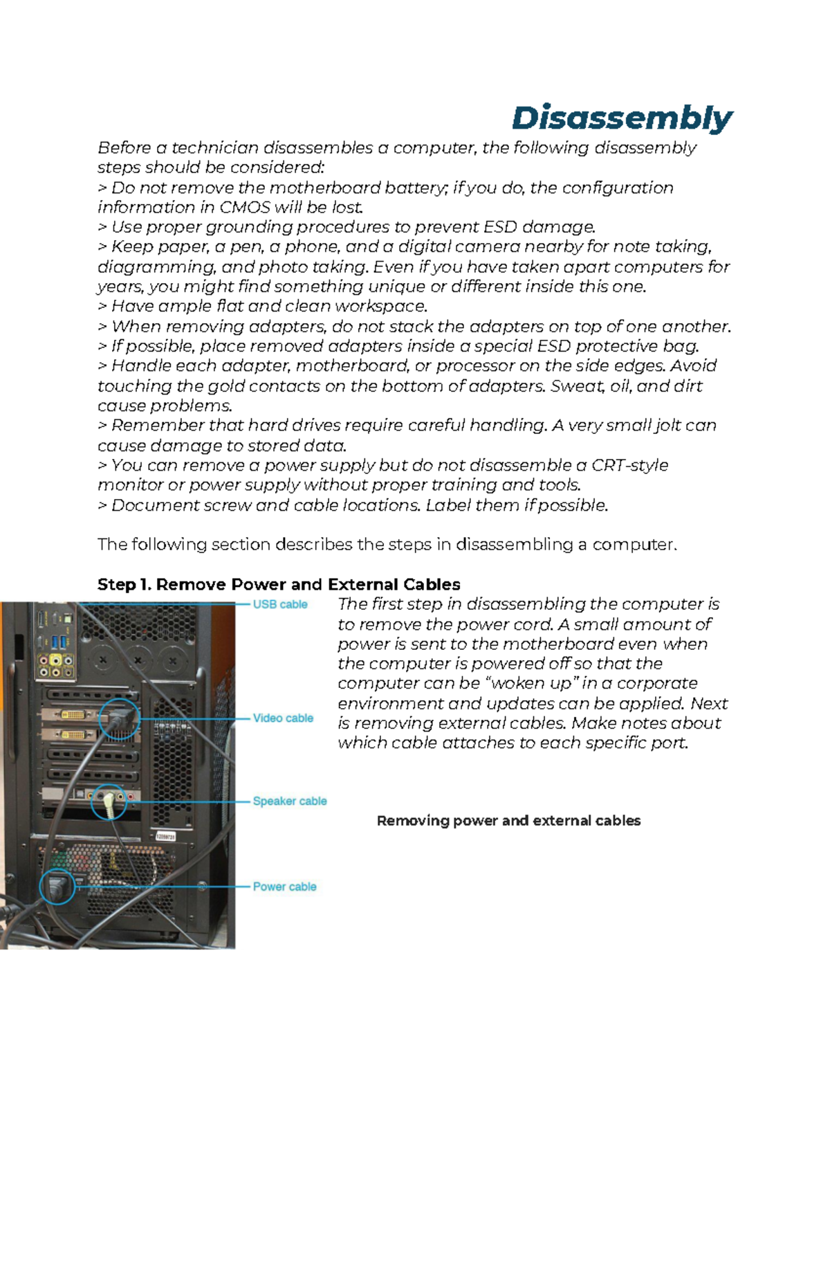 Disassembly & Assembly - Disassembly Before a technician disassembles a ...