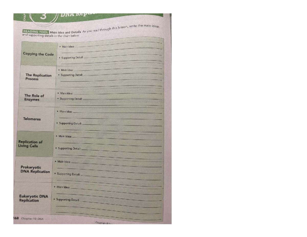 CHAP 13 DNA REPLICATION Main Ideas and Supporting Details - Studocu