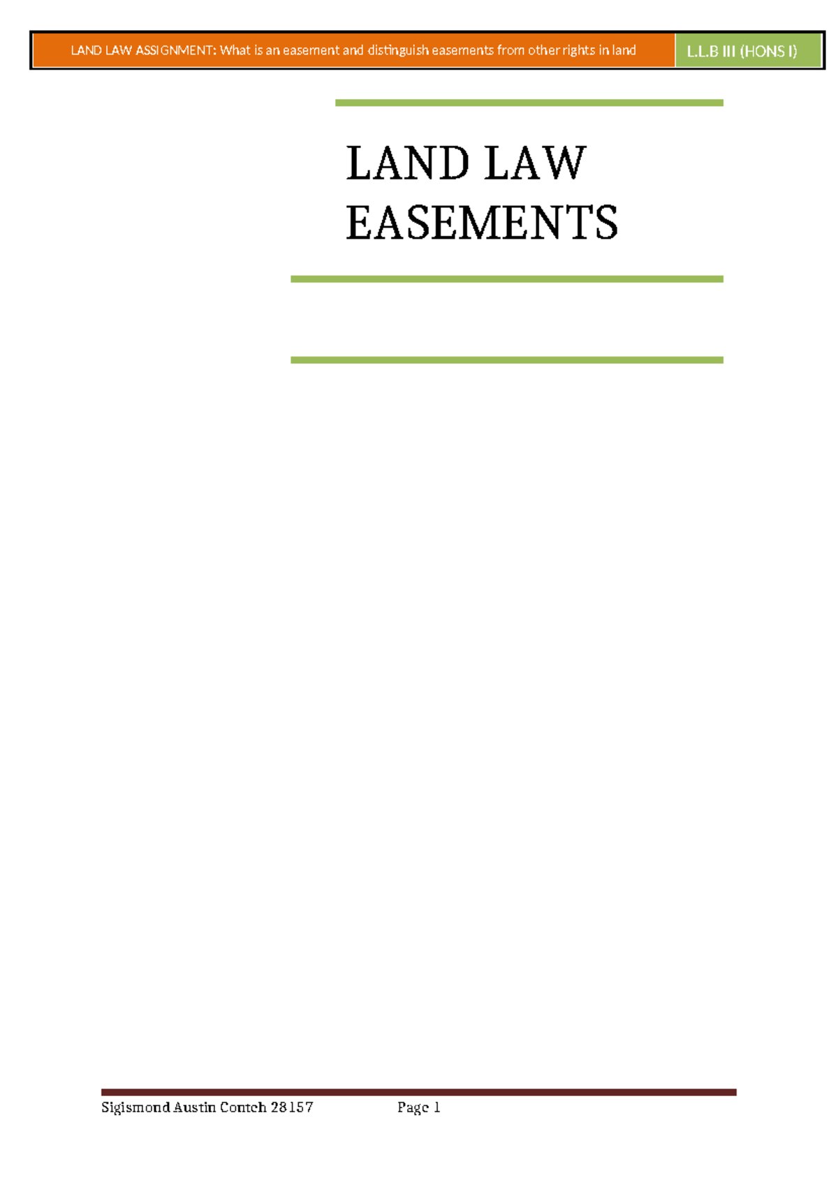 LAND LAW ASSIGNMENT: Understanding Easements and Their Distinctions ...