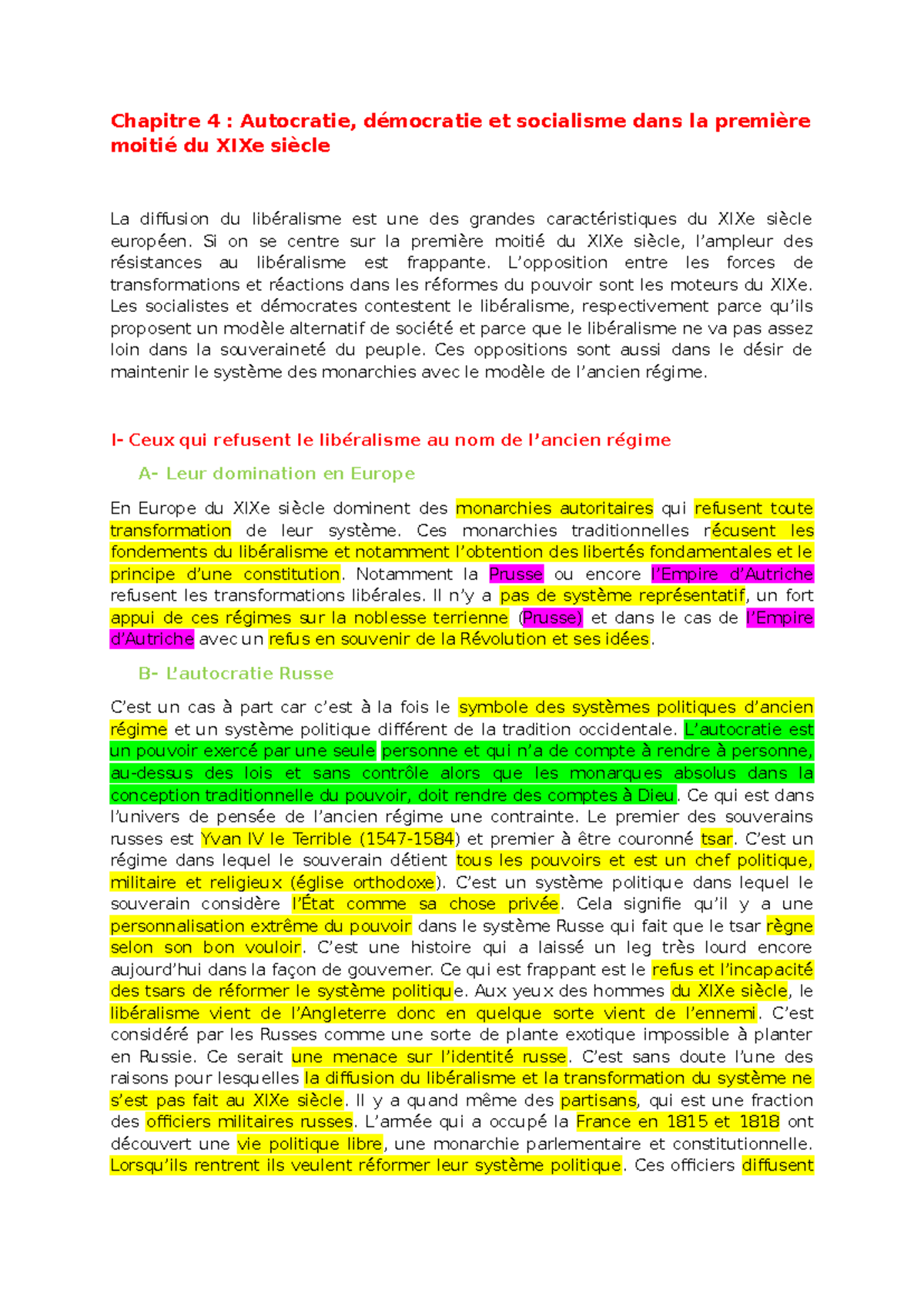 Chapitre 4 socialisme - CM de Mme Legoy - Chapitre 4 : Autocratie ...