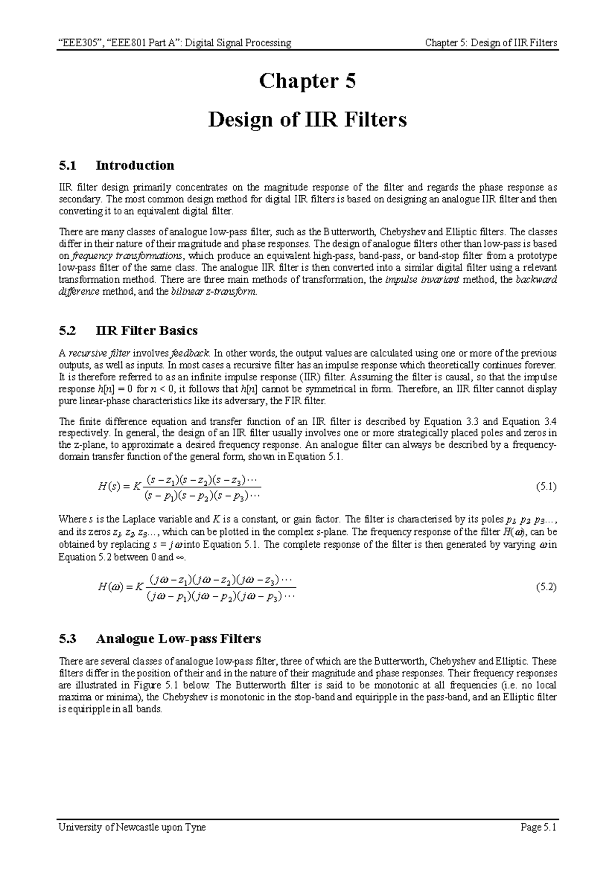**Chapter 5: IIR Filter Design Fundamentals (EE 302)** - Studocu