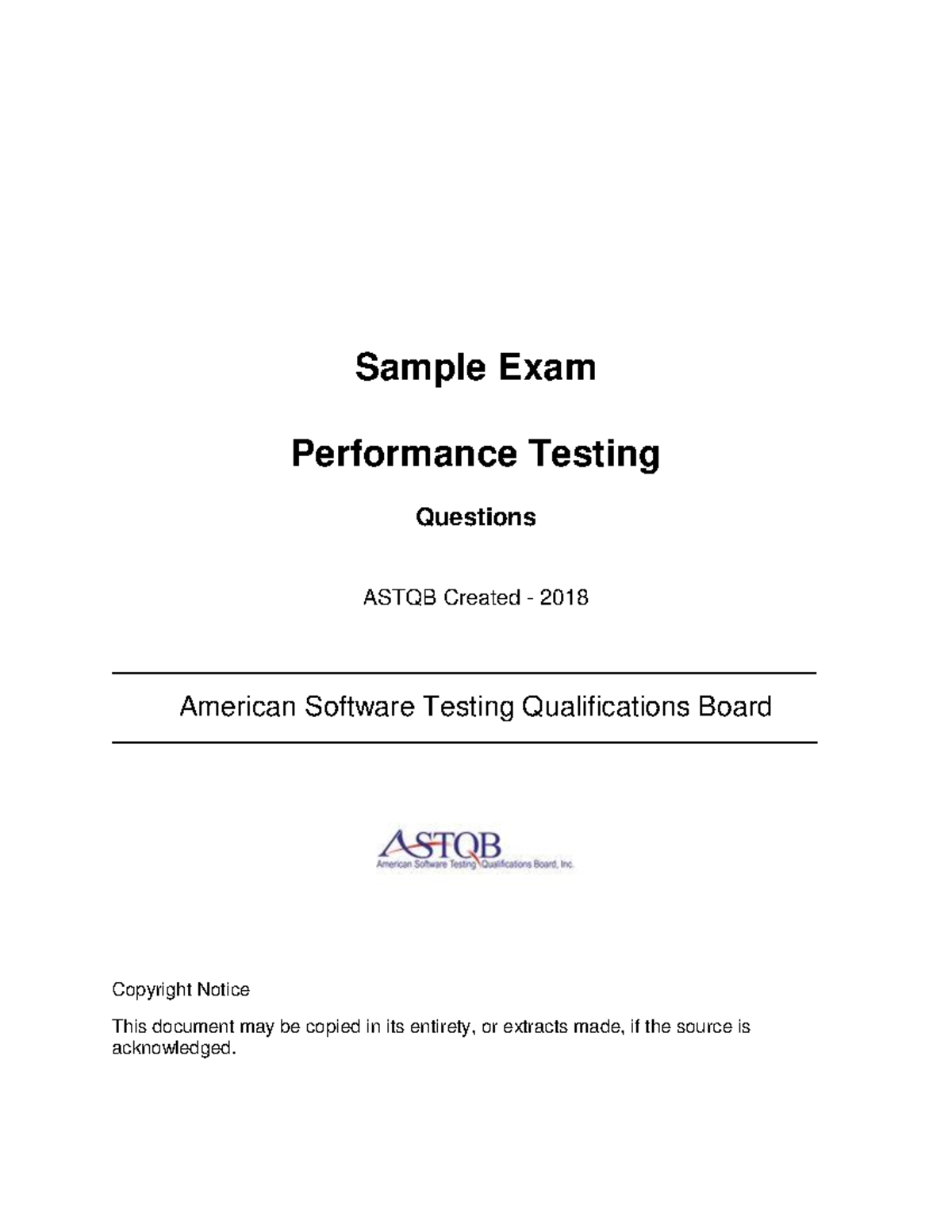 Performance Testing Sample Exam Questions ASTQB 2018 - Studocu