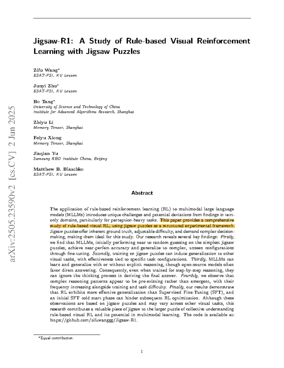 R1-rl: Visual Reinforcement Learning Study with Jigsaw Puzzles - Studocu