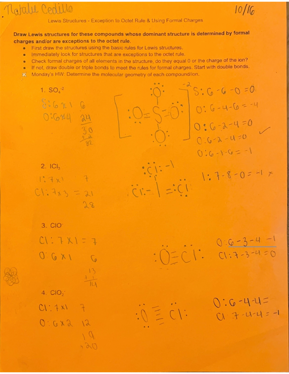 1lewis - assignment - natalie Cedillo Lewis Structures Exception to ...