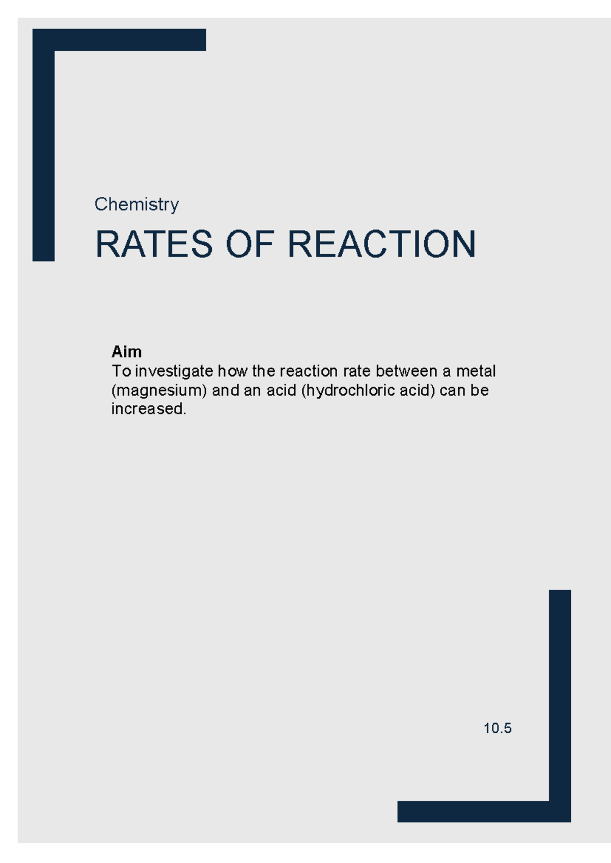 Chemistry RATES OF REACTION: Investigating Concentration Effects (Final ...