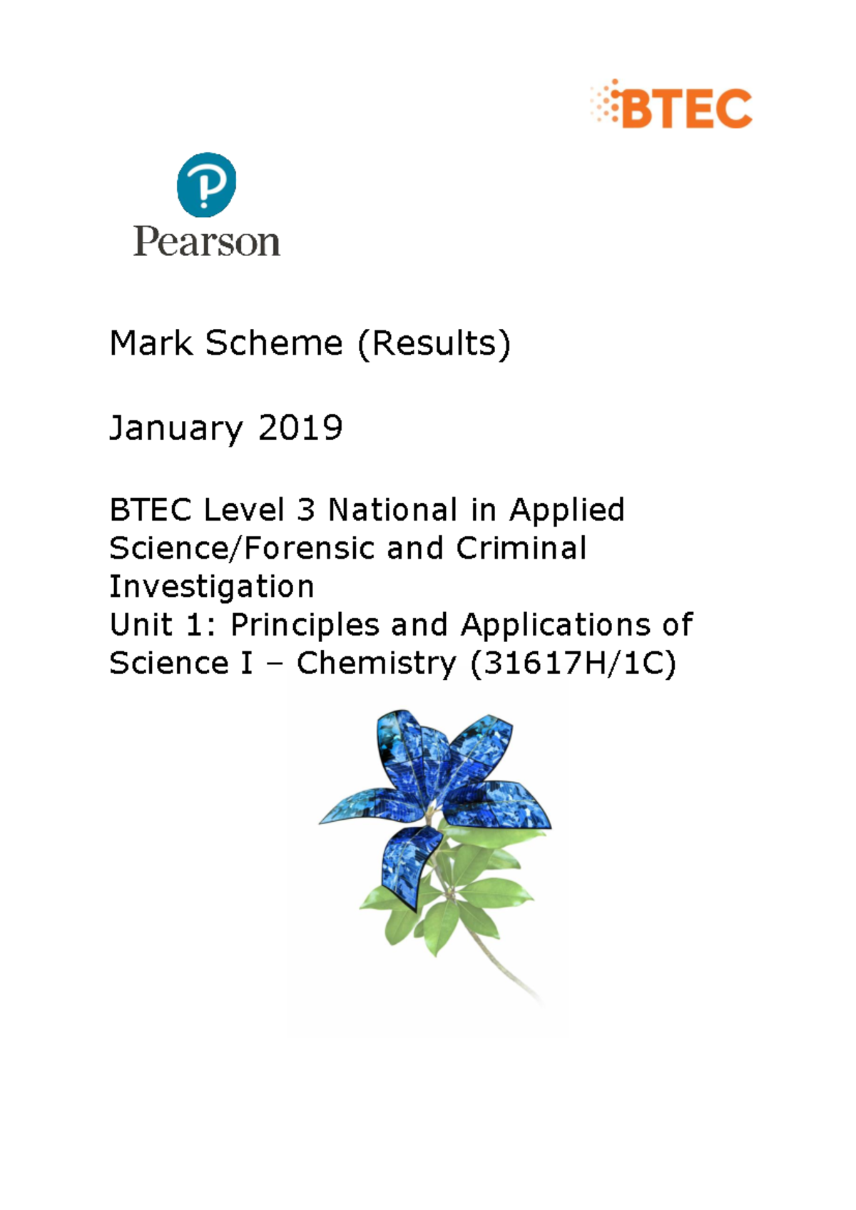 Chemistry Mark Scheme: BTEC Level 3 National (31617H/1C) - Jan 2019 ...