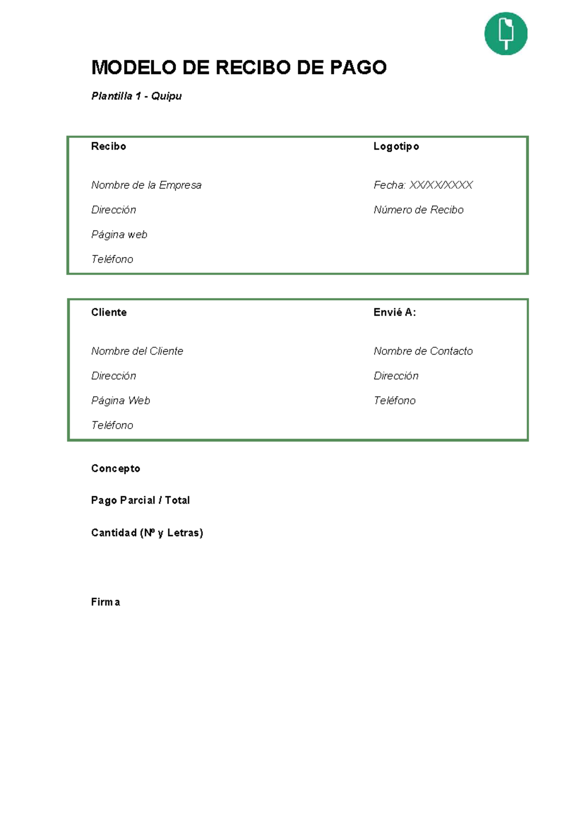 recibos de pago - Contabilidad General - MODELO DE RECIBO DE PAGO Plantilla 1 - Quipu Recibo ...