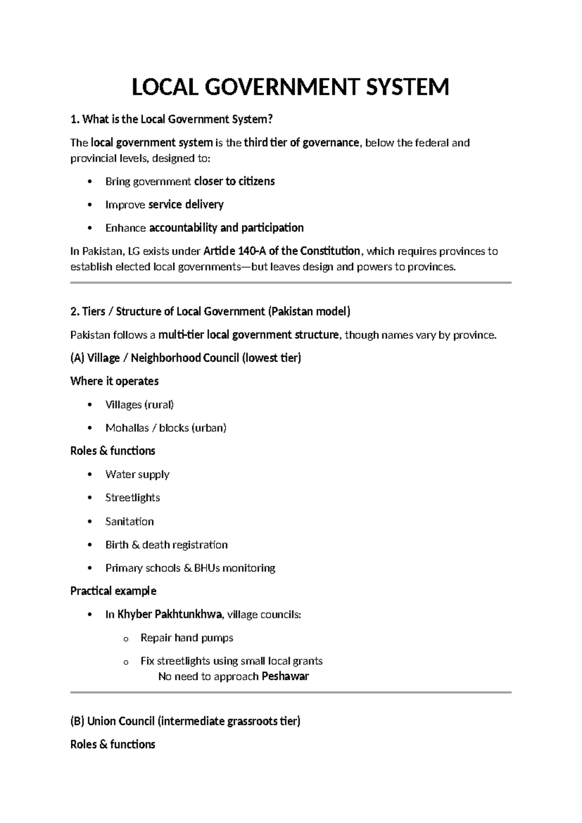 Local Government System in Pakistan: Structure, Challenges, and ...