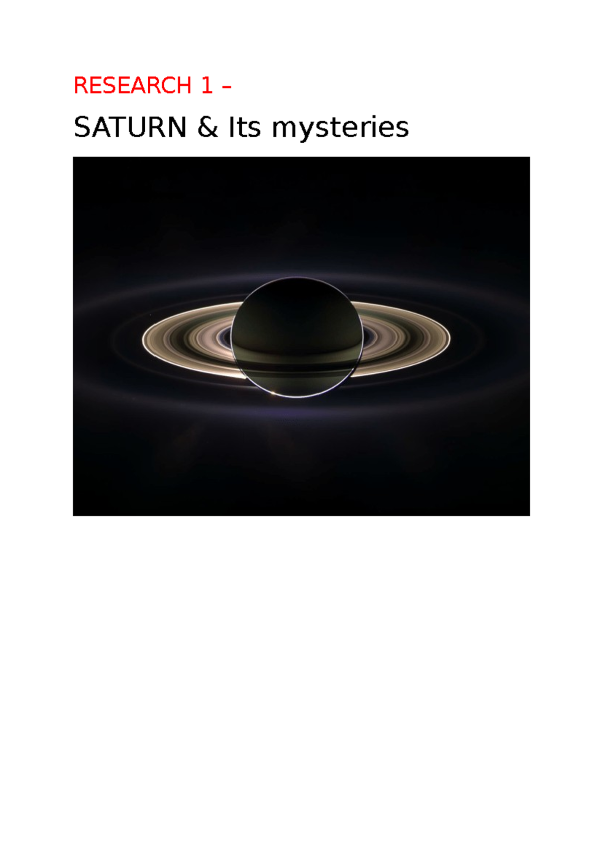 Saturn Research Paper FOR IIM - RESEARCH 1 – SATURN & Its mysteries ...