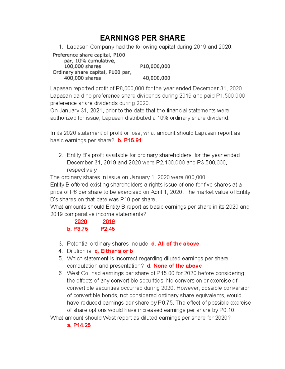 Earnings Per Share Analysis & Calculations: 2020 Insights (FIN 301) - Studocu