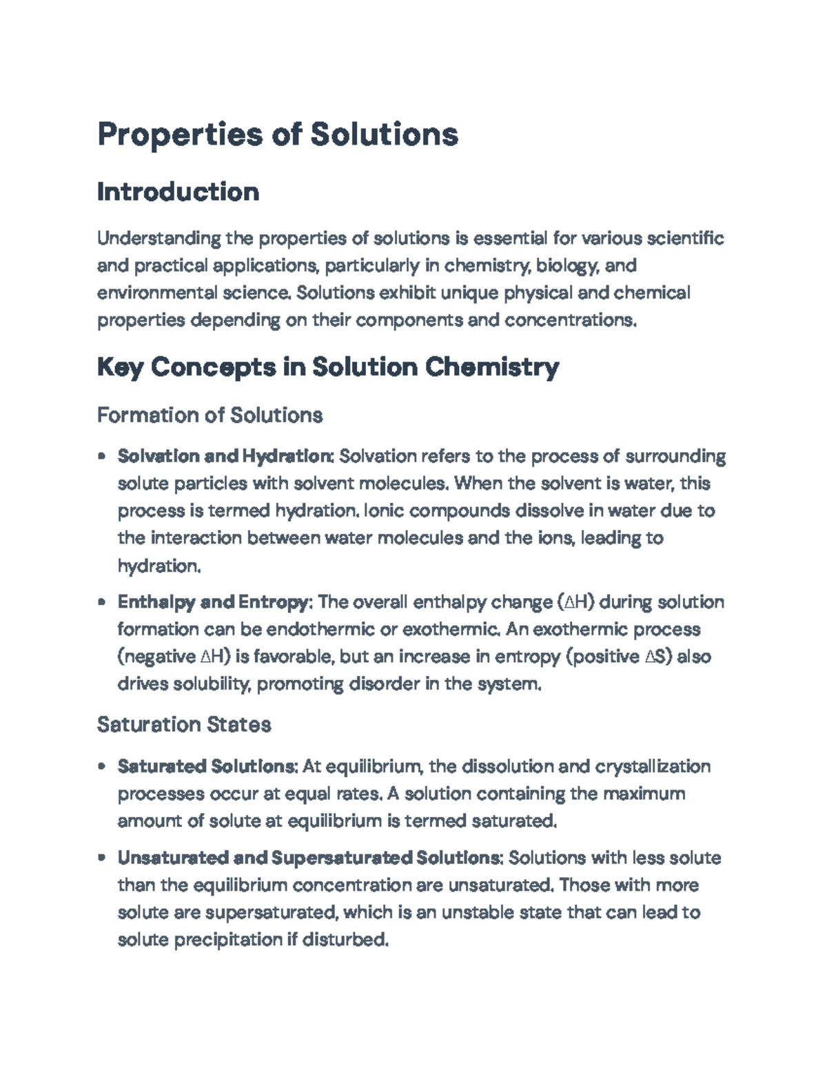 Properties of Solutions: Chemistry Overview and Practical Applications ...