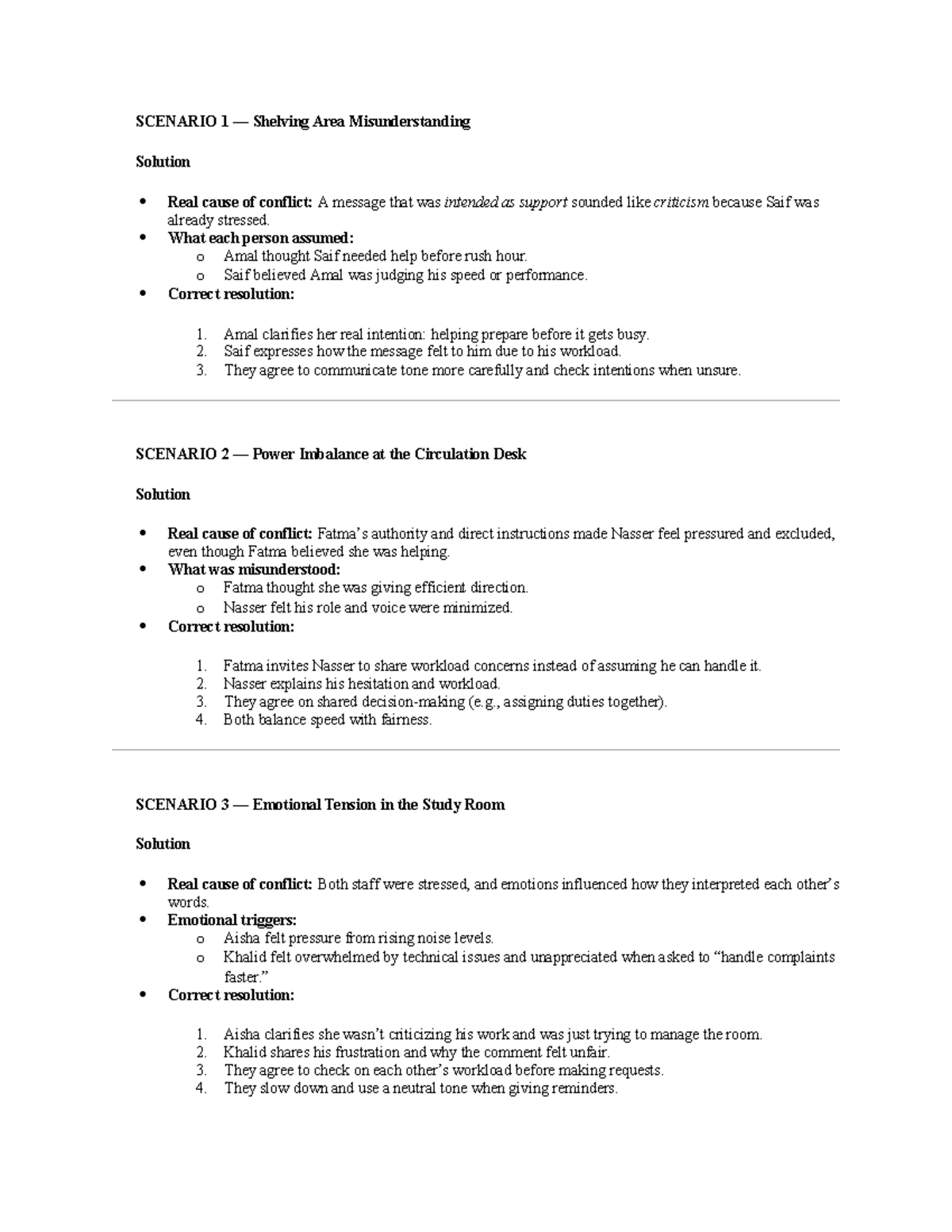 1234 - Conflict Resolution Scenarios and Solutions - Studocu