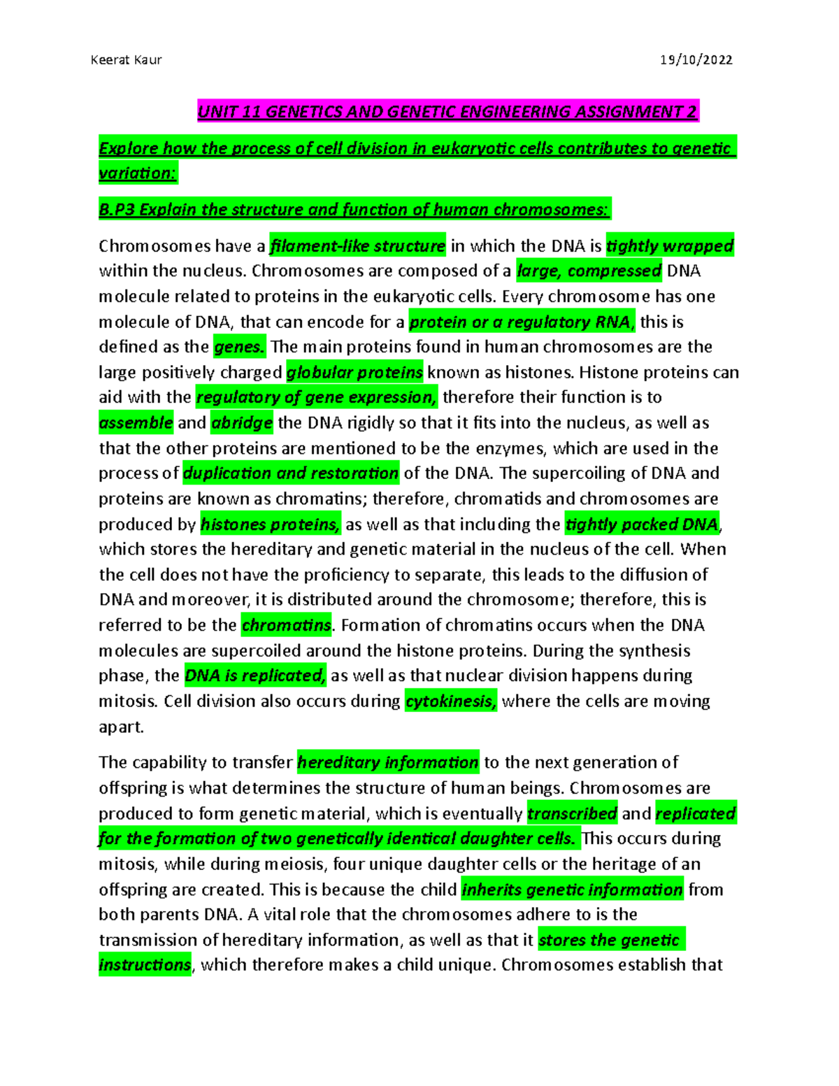 Unit 11 Genetics and Genetic Engineering: Assignment 2 Analysis - Studocu