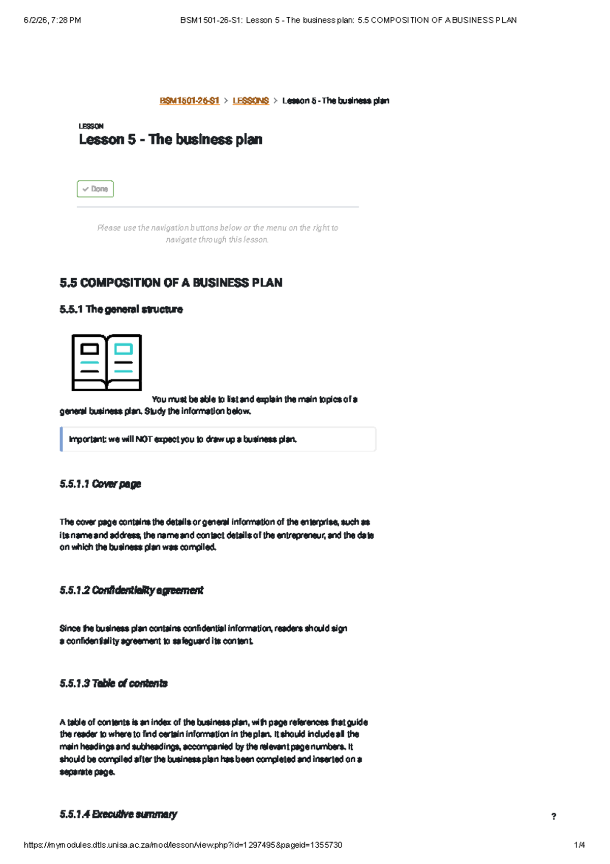 BSM1501-26-S1: Lesson 5 - Composition of a Business Plan - Studocu