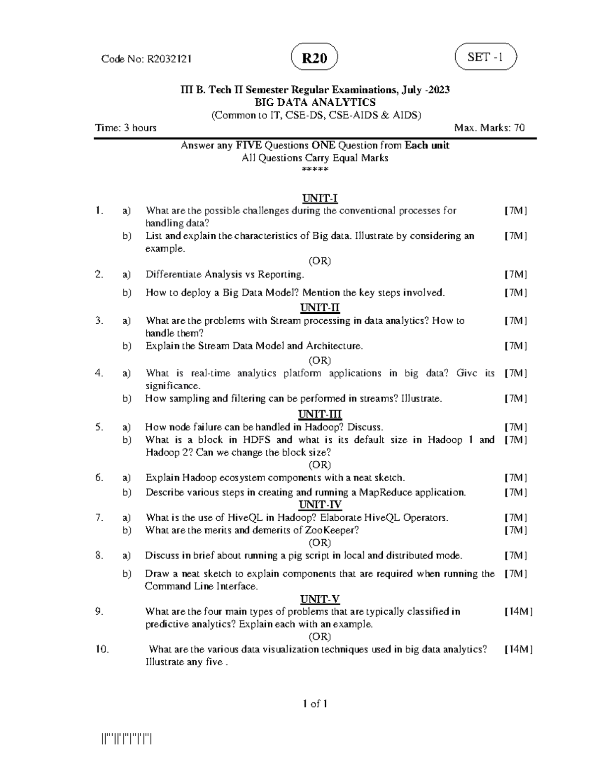 Big Data Analytics R20 Previous Exam Papers for B.Tech II Sem - Studocu